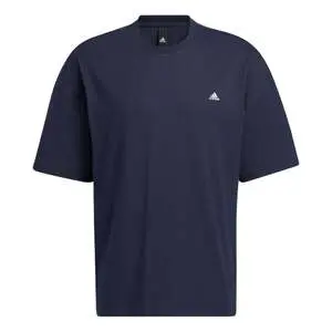 Adidas M City Loose T Solid Color Logo Round Neck Short Sleeve Navy Blue - Multi-color