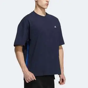 Adidas M City Loose T Solid Color Logo Round Neck Short Sleeve Navy Blue