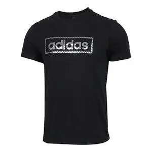 Adidas Alphabet Printing Sports Stylish Round Neck Short Sleeve - Black