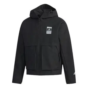 Adidas Logo Zip-up Hooded Long Sleeve Jacket - Black