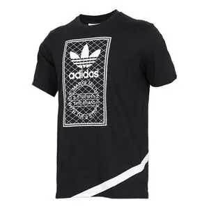 Adidas Originals Mesh Logo Printing Sports Round Neck Short Sleeve - Black