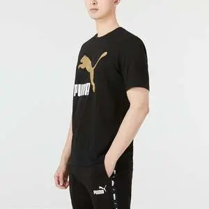 PUMA Classics Logo Metallic Tee 'black - Black/gold