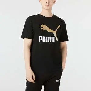 PUMA Classics Logo Metallic Tee 'black - Black/gold