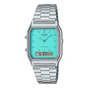 Casio Vintage Dual Time Stainless Steel Band Watch - Silver