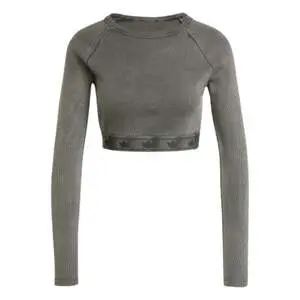 Adidas Ribbed Long Sleeve Crop Top - Black