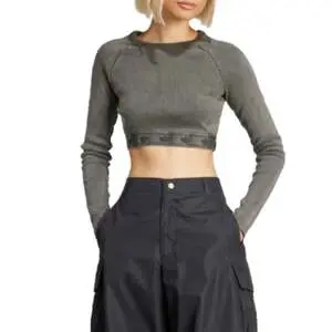Adidas Ribbed Long Sleeve Crop Top - Black