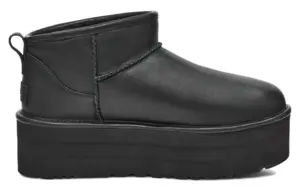 UGG Classic Ultra Mini Platform Leather Boots - Black
