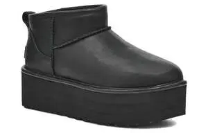 UGG Classic Ultra Mini Platform Leather Boots - Black