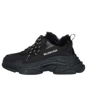 Balenciaga Triple S Sneakers With Faux Fur Trim - Black