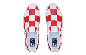 VANS Classic Slip-on Leather Checkered Sneakers - Red/white