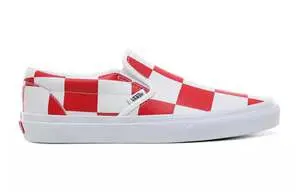 VANS Classic Slip-on Leather Checkered Sneakers - Red/white