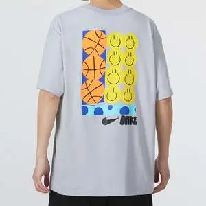 Nike Smiling Face Basketball Pattern Printing Breathable Sports Short Sleeve Wolf Grey T-shirt - Multi-color