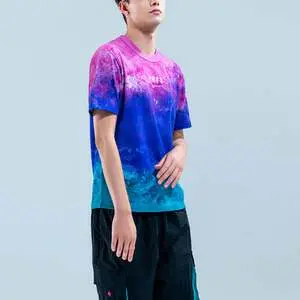 LI-NING Printing Sports Round Neck Short Sleeve 'purple Red