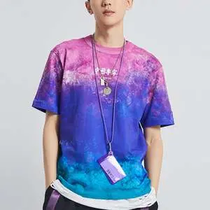 LI-NING Printing Sports Round Neck Short Sleeve 'purple Red