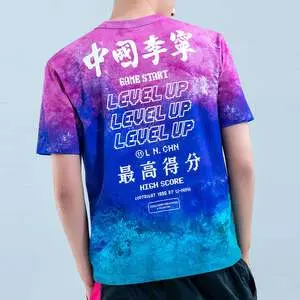 LI-NING Printing Sports Round Neck Short Sleeve 'purple Red