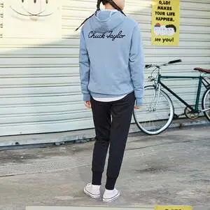 CONVERSE Alphabet Printing Sports Retro Blue Hoodie