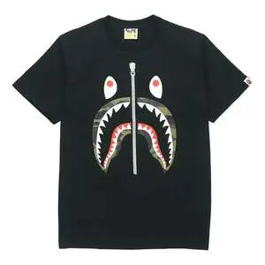 A BATHING APE Half Zip Shark Face Tee - Black