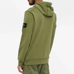 Stone Island Logo Patch Pull Over Hoodie - Olive Green