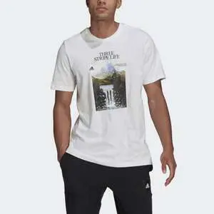 Adidas Snow Mountain Printing Sports Round Neck Short Sleeve White T-shirt - Default Color