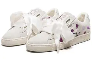 PUMA Suede Heart Flowery Sneakers With Floral Embroidery And Ribbon Detail