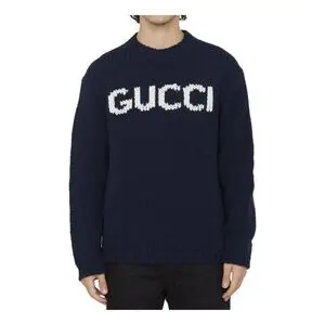 Gucci Wool Jumper With Intarsia Logo - Blue/ivory