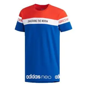 Adidas Neo Sports Round Neck Short Sleeve Red Blue Splicing - Redblue