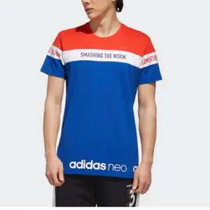 Adidas Neo Sports Round Neck Short Sleeve Red Blue Splicing