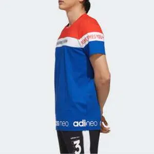 Adidas Neo Sports Round Neck Short Sleeve Red Blue Splicing