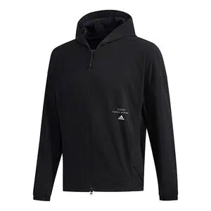Adidas Hooded Zip-up Jacket With Sporty Stripes - Black
