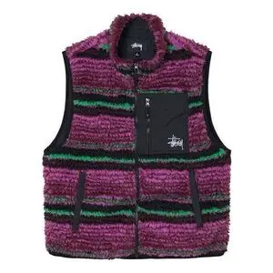 StÜssy Striped Sherpa Vest - Purple/red