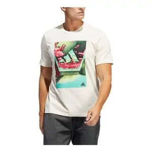 Adidas Logo Pattern Printing Round Neck Casual Short Sleeve White T-shirt - Default Color