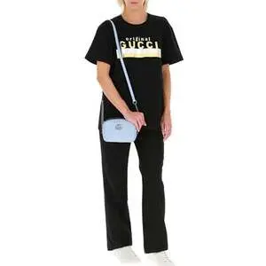 Gucci Gold And Silver Striped Letter Logo Short Sleeve Top