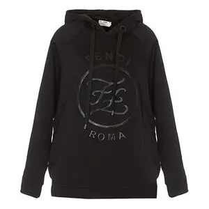 Fendi Karligraphy Logo Print Drawstring Hoodie - Black
