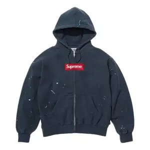 Supreme X Mm6 Maison Margiela Box Logo Zip Up Hooded Sweatshirt - Navy