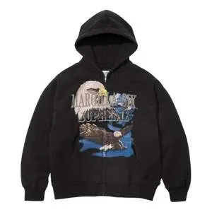 Supreme X Mm6 Maison Margiela Eagle Zip Up Hooded Sweatshirt - Black