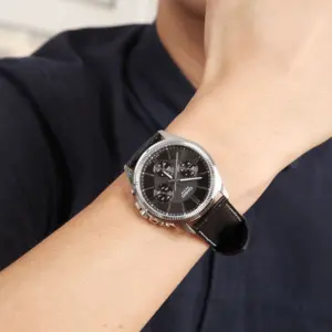 Casio Water Resistant Quartz Watch With Leather Strap - Black