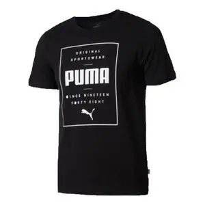 PUMA Casual Sports Alphabet Printing Round Neck Breathable Short Sleeve - Black