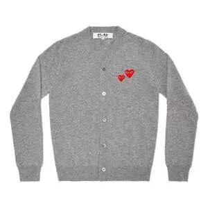 Play Comme Des Garcon Cardigan With Double Red Emblem - Grey
