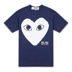 Play Comme Des Garcon White Heart Shape Logo Short Sleeve Tee 'navy - Blue