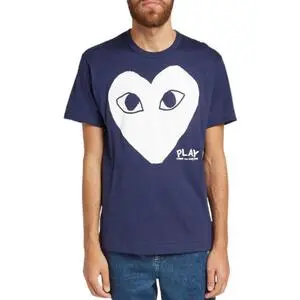 Play Comme Des Garcon White Heart Shape Logo Short Sleeve Tee 'navy