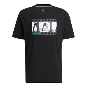 Adidas Neo M Brlv Tee3 Skateboard Sports Printing Loose Knit Short Sleeve - Black