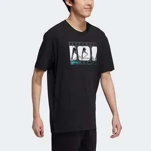Adidas Neo M Brlv Tee3 Skateboard Sports Printing Loose Knit Short Sleeve - Black