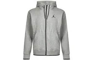 JORDAN Logo Print Fleeced Sports Hooded Jacket Grey