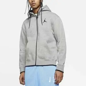 JORDAN Logo Print Fleeced Sports Hooded Jacket Grey