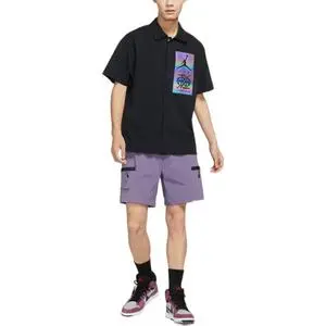 JORDAN Dongdan Laser Pattern Pullover Round Neck Short Sleeve Black T-shirt