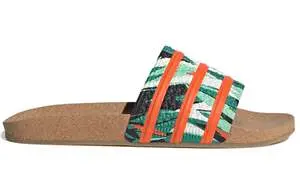 Adidas Adilette Cork Slides With Botanical Print - Green/white/orange