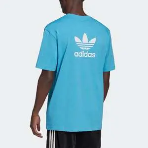 Adidas Originals Solid Color Logo Round Neck Casual Short Sleeve Blue T-shirt - Default Color