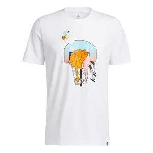 Adidas Cartoon Printing Basketball Sports Short Sleeve White T-shirt - Multi-color