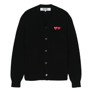 Play Comme Des Garcon Double Heart Cardigan - Black