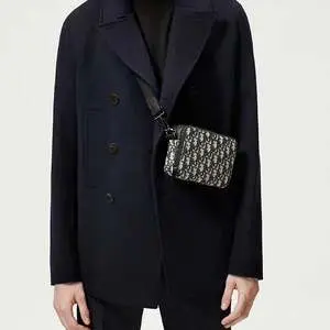 Dior Beige And Black Oblique Jacquard Shoulder Strap Pouch